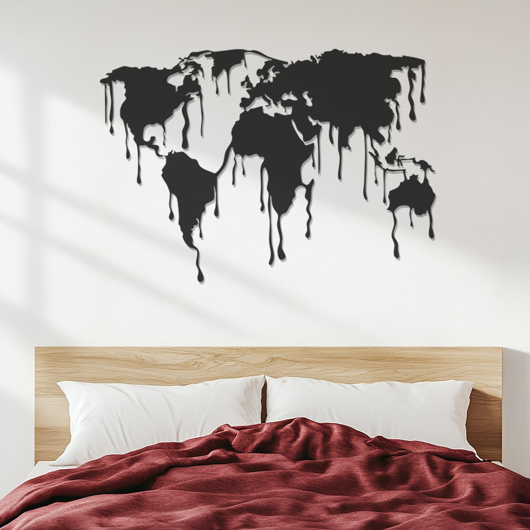 World Map Continents Decor for Home Office & Entryway, Large Metal Wall ...