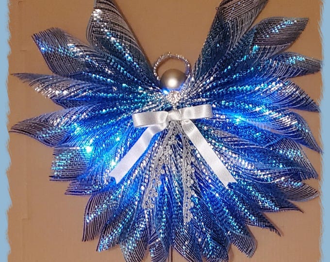 Illuminated Blue Mesh Guardian Angel Tree Topper, Tabletop Angel - Etsy