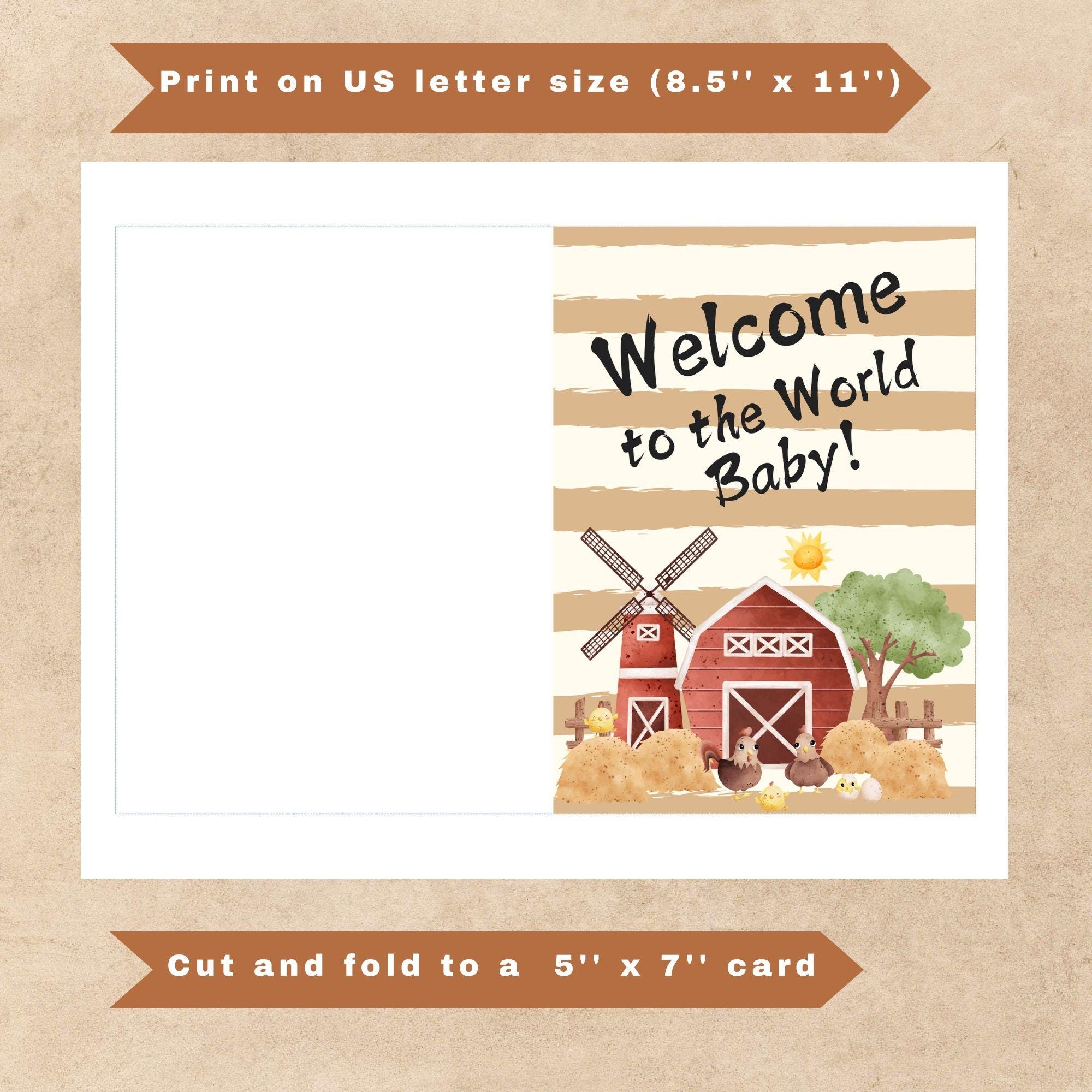 Farm Baby Card, Barnyard Greeting Card, Farm Baby Shower Card Printable ...