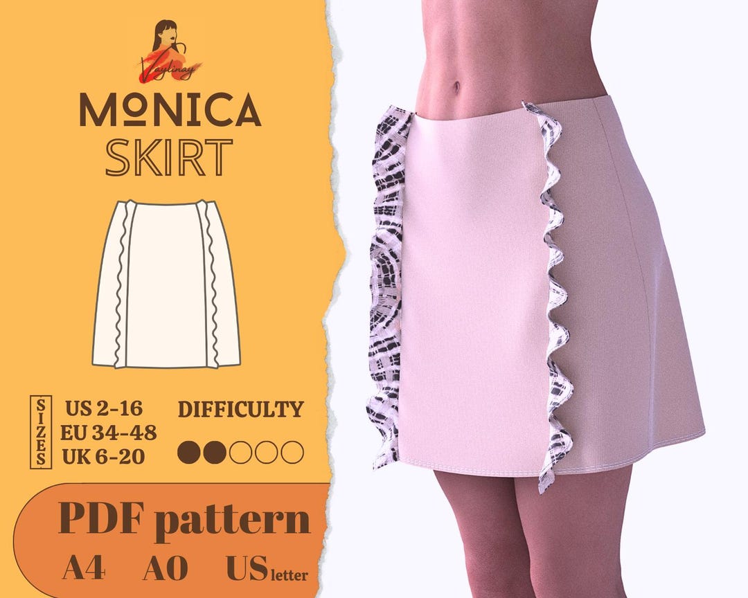 Monica Mini Skirt Pattern, Skirt Pattern, Skirt Pattern, Short Skirt ...