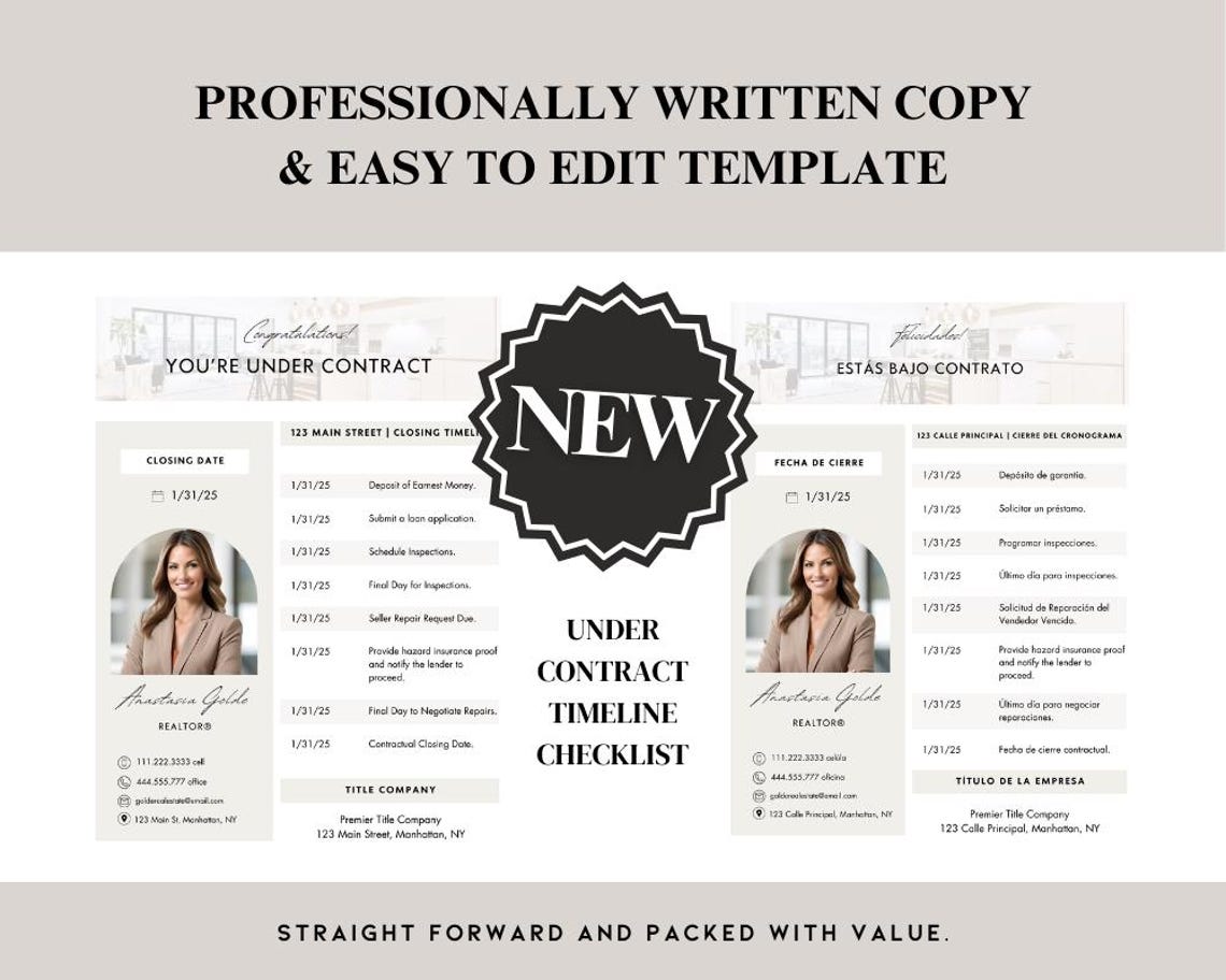 Bilingual Realtor Closing Timeline Sheet: English & Spanish (printable ...