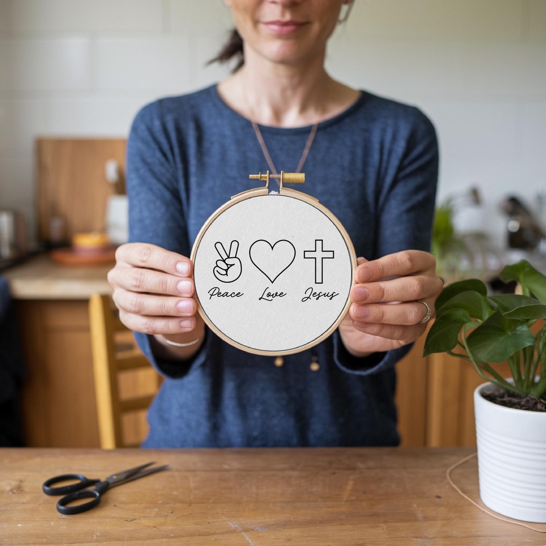Peace Love Jesus Embroidery Pattern, Christian Home Decor, Jesus ...