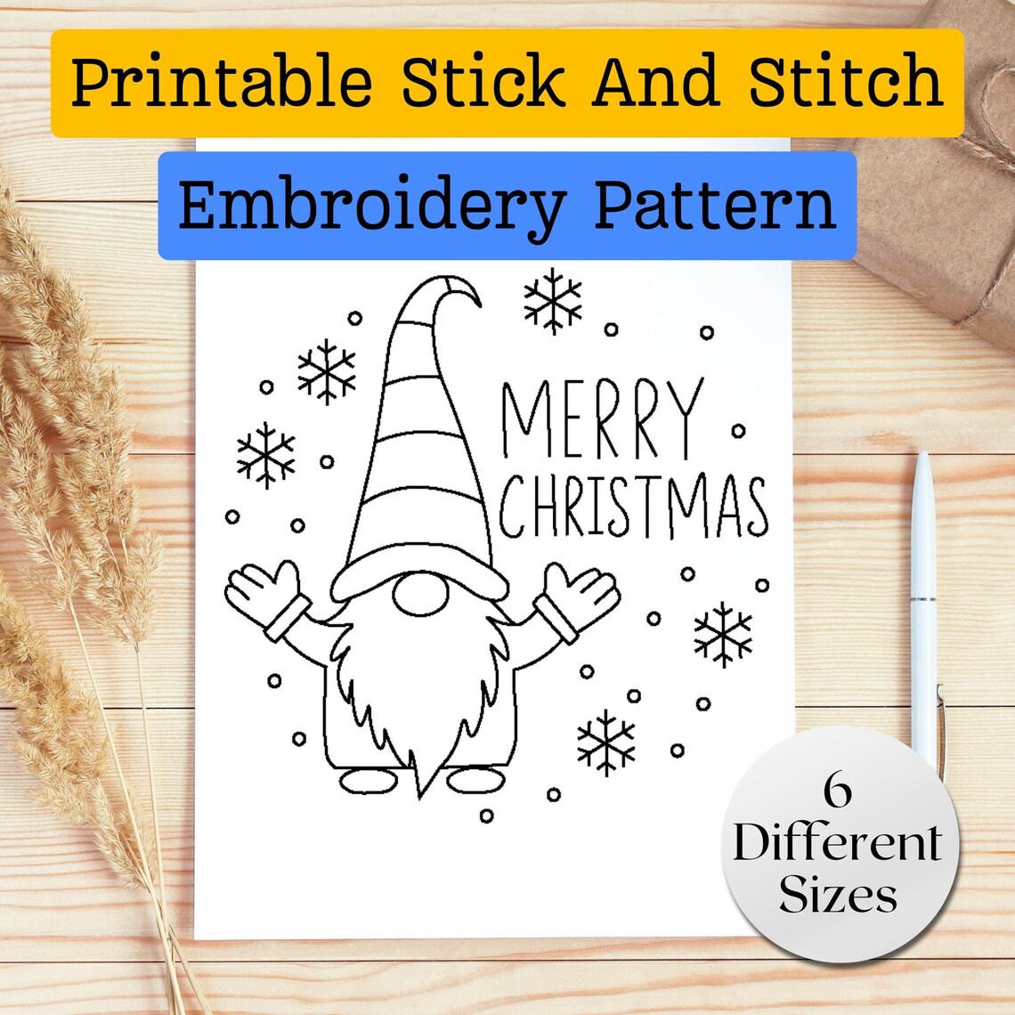 Printable Gnome Embroidery Pattern, Christmas Gnome Embroidery Pattern ...