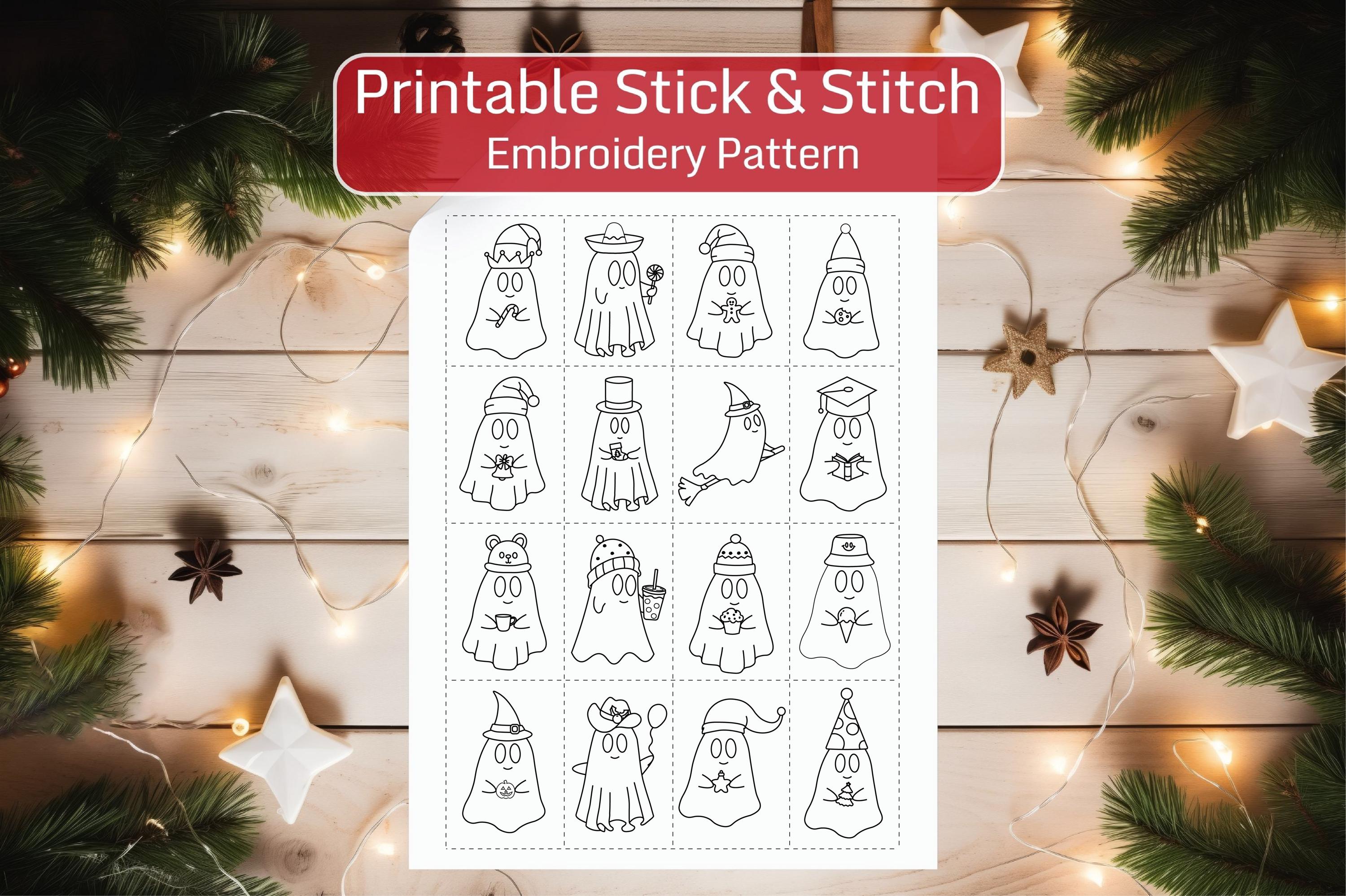 Printable Christmas Embroidery Pattern, Spooky Cute Ghost Embroidery ...