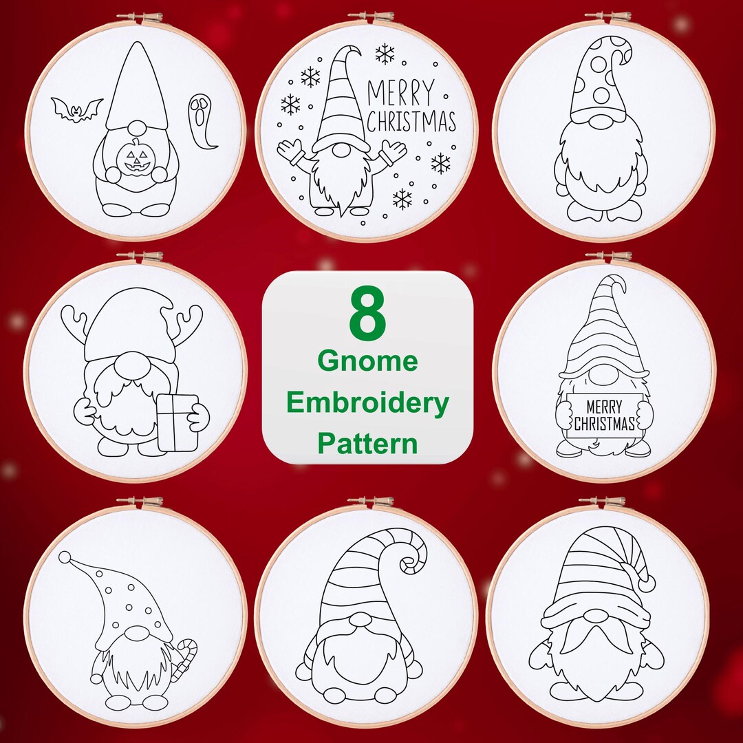 Printable Gnome Embroidery Pattern Bundle, Christmas, Fall, Halloween ...