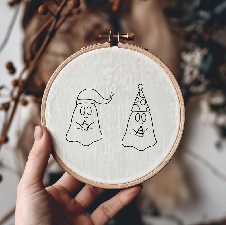 Printable Christmas Embroidery Pattern, Spooky Cute Ghost Embroidery ...
