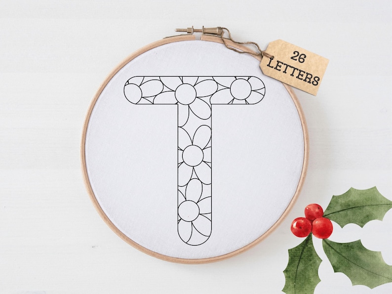 Floral Alphabet Embroidery Pattern, Daisy Alphabet Pattern, Stick and ...