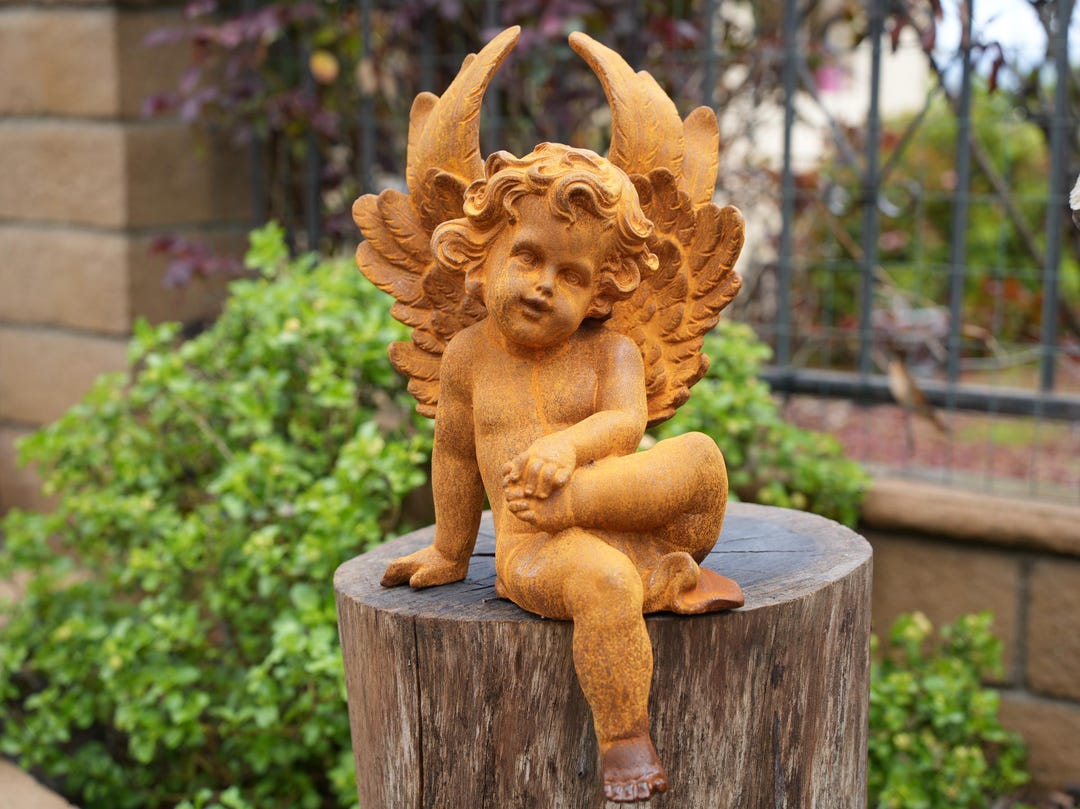 Rustic Cast Iron Angel Statue: Vintage Garden Decor - Etsy