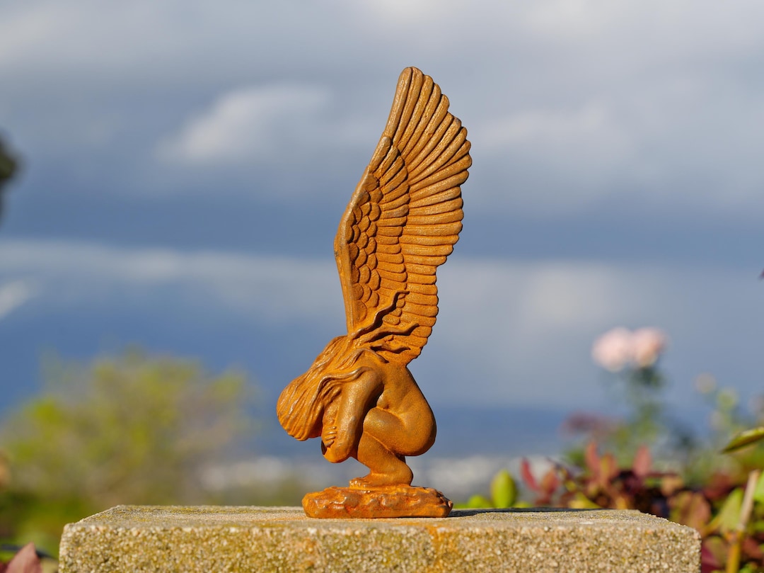 Handcrafted Cast Iron Angel Statue: Rustic Home & Garden Decor - Etsy