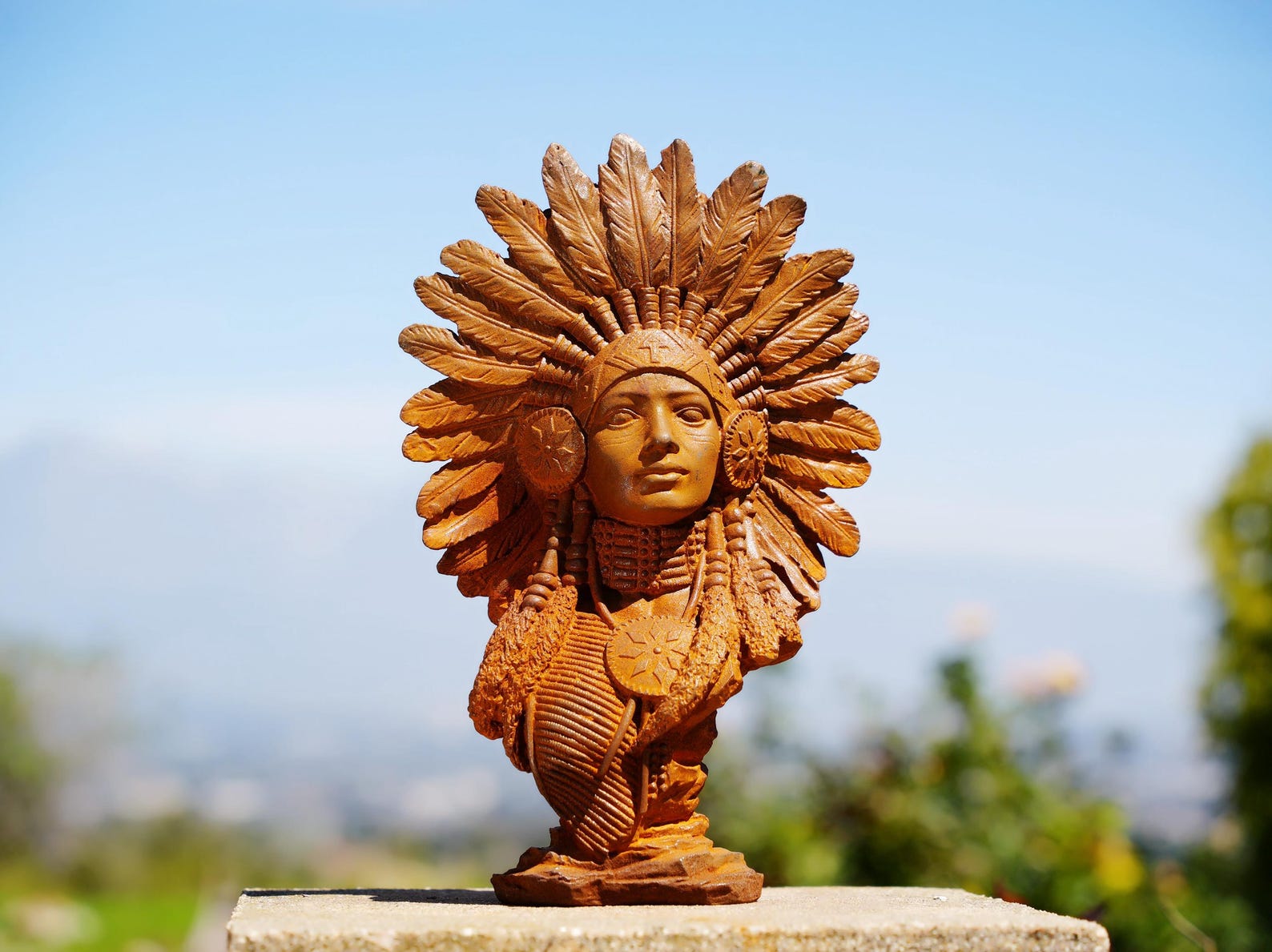 Cast Iron Native American Bust Sculpture: Rustic Southwestern Decor - Etsy