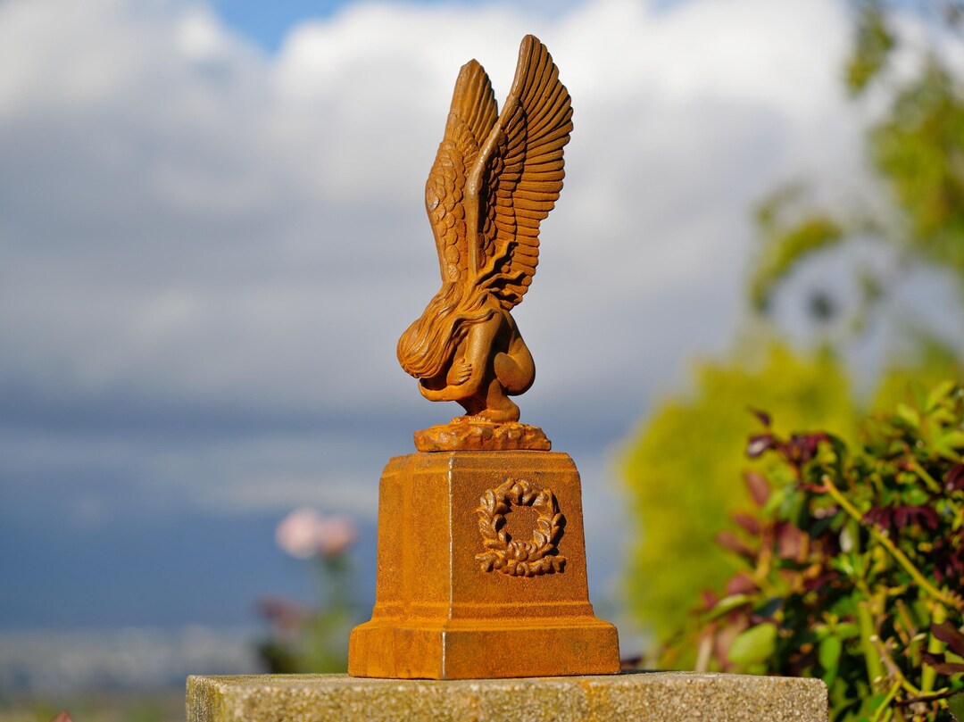 Handcrafted Cast Iron Redemption Angel Statue | Rustic Mythical Decor ...