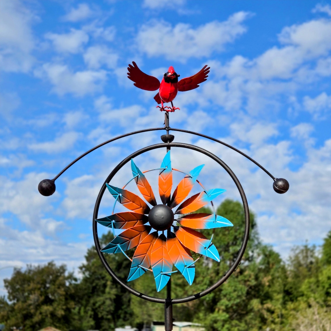 Metal Wind Spinner Balancer – Cardinal or Owl Kinetic Garden Yard Art ...