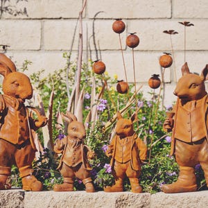 Metal Cast Iron Rabbit Statue - Rustic Vintage Bunny Garden Decor - Etsy