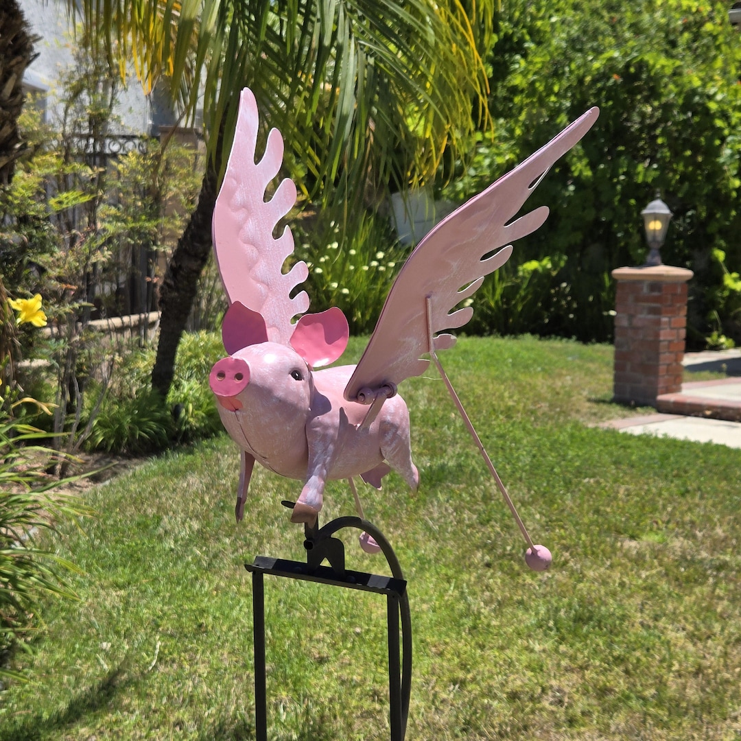 Pink Flying Pig Garden Rocker: Steel Balancing Lawn Ornament - Etsy