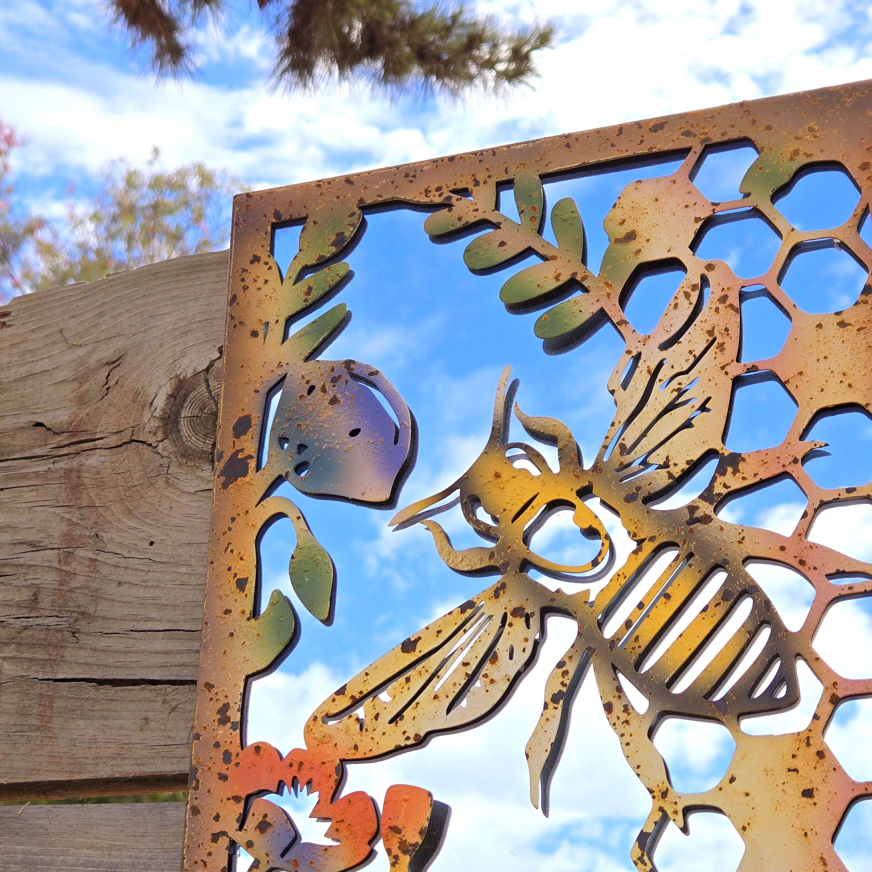 Rustic Metal Bee Garden Mirror Wall Decor: Patina Finish, Handcrafted ...