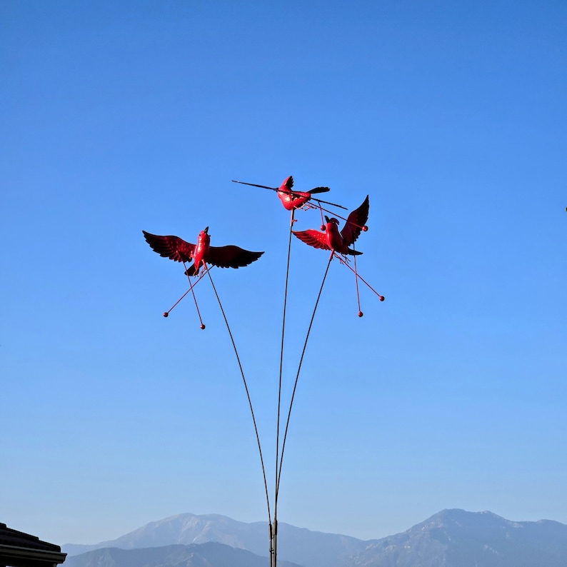 12ft Rustic Garden Stake With Swaying Cardinals: Kinetic Bird ...