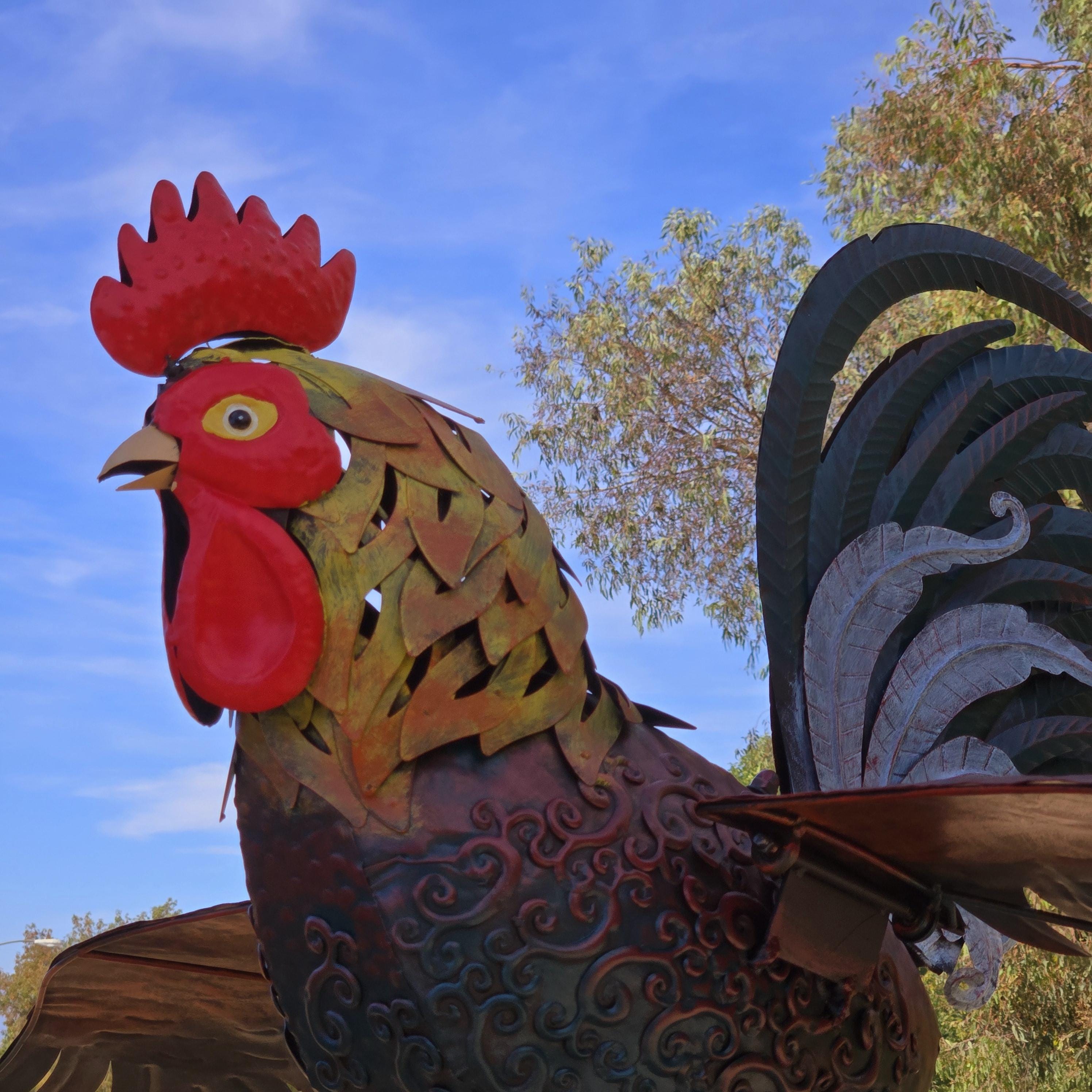 Giant Metal Rooster Garden Sculpture: Kinetic Farmhouse Yard Art - Etsy