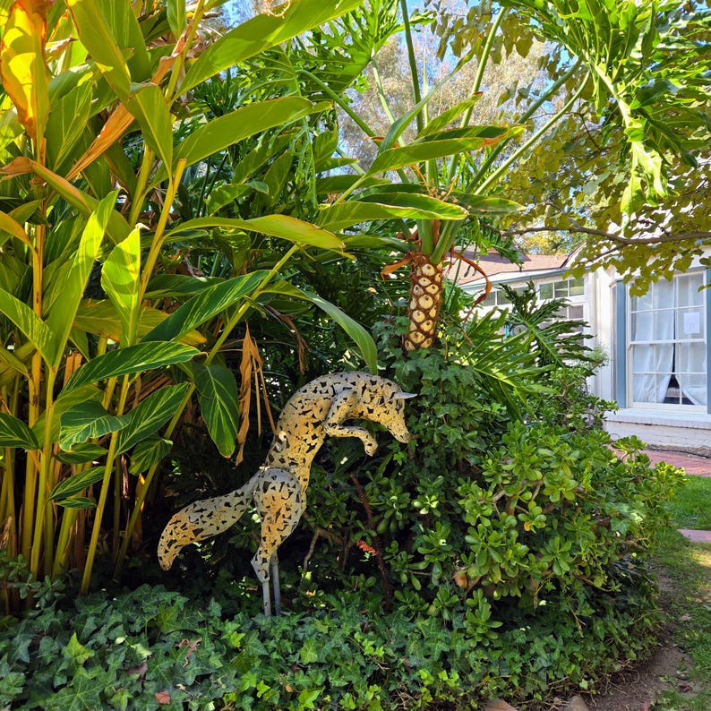 Metal Jumping Fox Garden Sculpture – Rustic Iron Animal Art, Outdoor ...