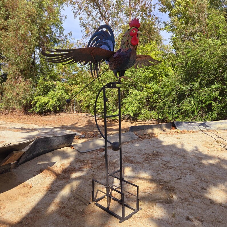 Giant Metal Rooster Garden Sculpture: Kinetic Farmhouse Yard Art - Etsy
