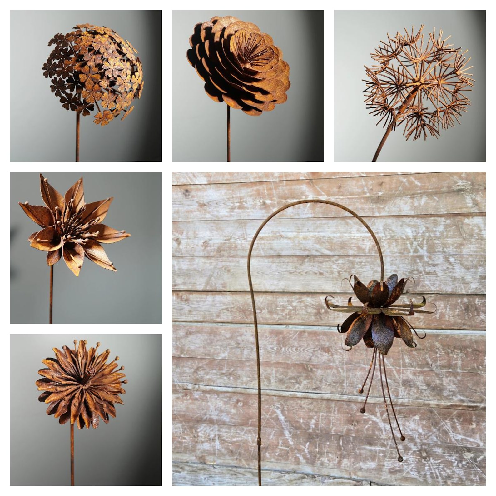 Rustic Metal Flower Stake, Garden Art Sculpture, Low-carbon Steel - Etsy