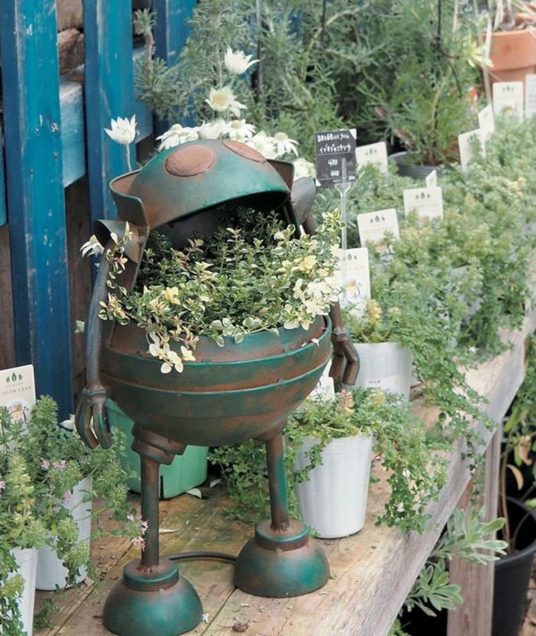 Vintage Metal Frog Robot Planter – Playful Open Mouth Garden Sculpture ...