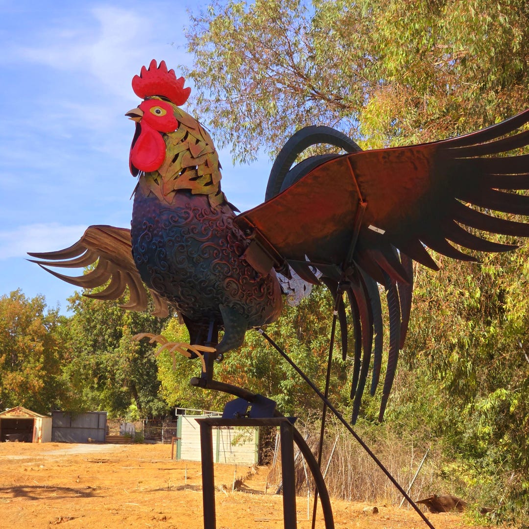 Giant Metal Rooster Garden Sculpture: Kinetic Farmhouse Yard Art - Etsy