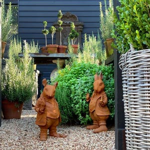 Metal Cast Iron Rabbit Statue - Rustic Vintage Bunny Garden Decor - Etsy