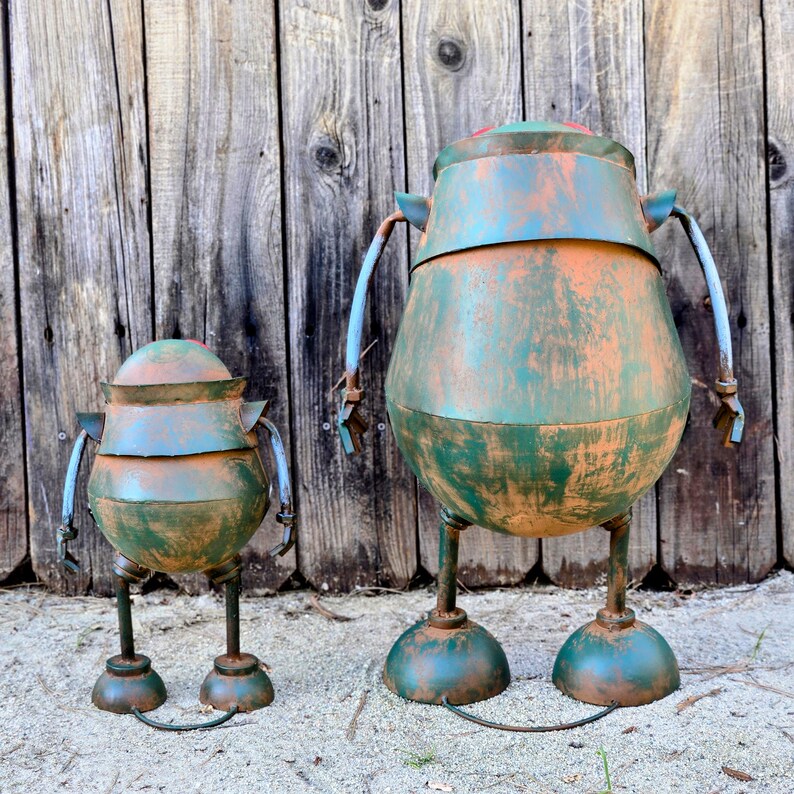 Vintage Metal Frog Robot Planter – Playful Open Mouth Garden Sculpture ...