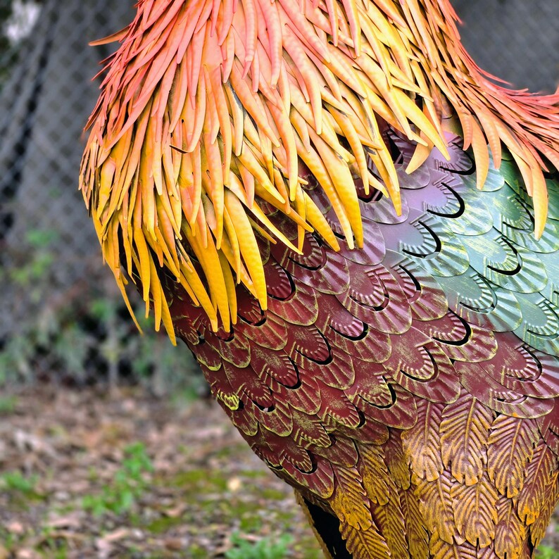 48“ Colorful Metal Rooster Garden Statue – Handcrafted Farmhouse Yard ...