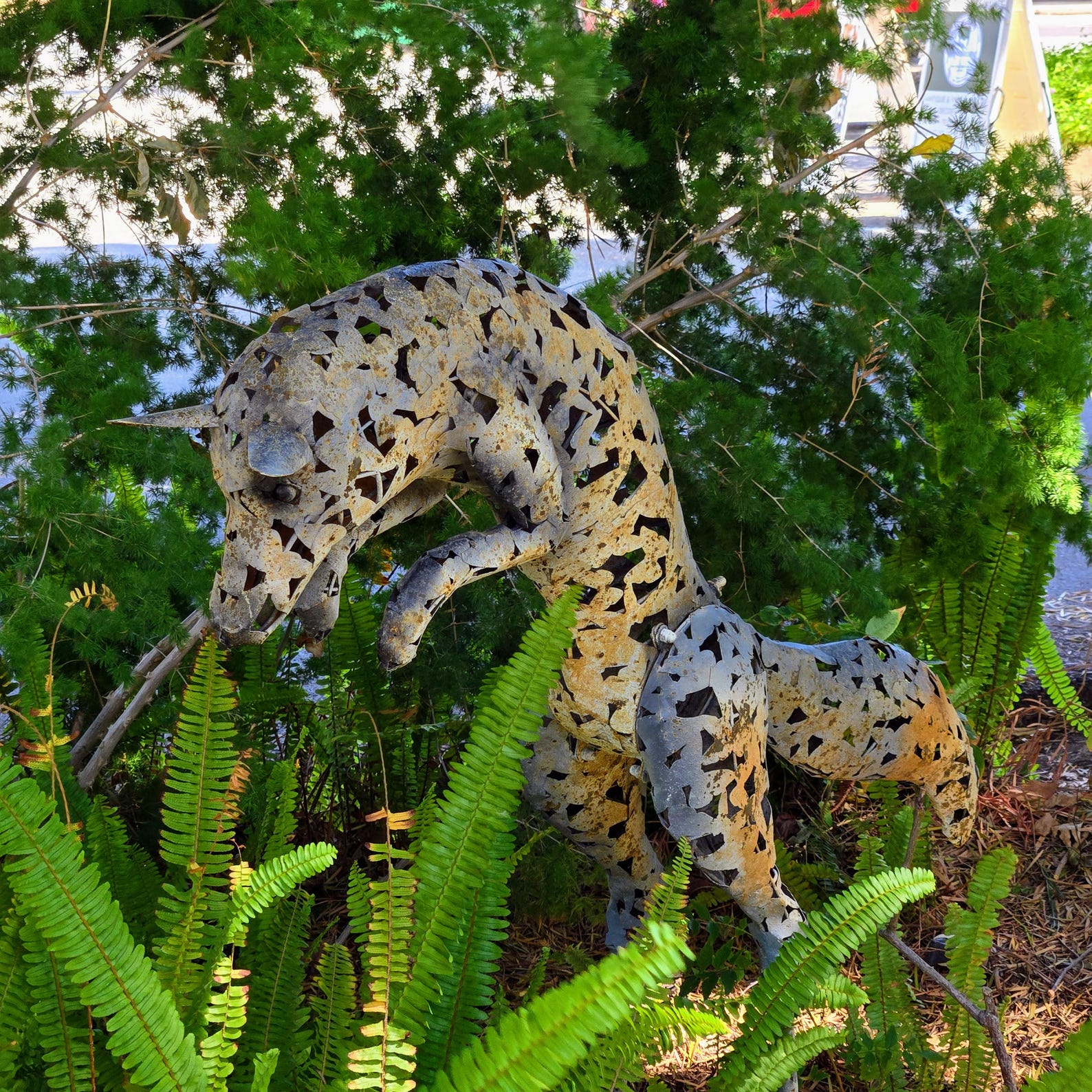 Metal Jumping Fox Garden Sculpture – Rustic Iron Animal Art, Outdoor ...