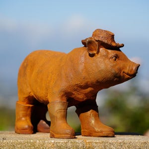 Cast Iron Pig Statues: Cowboy Garden Decor With Rain Boots - Etsy