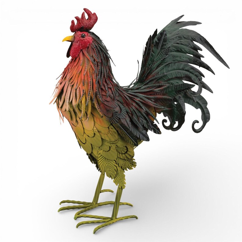 21“ Handcrafted Metal Rooster Garden Statue – Farmhouse Yard Art ...