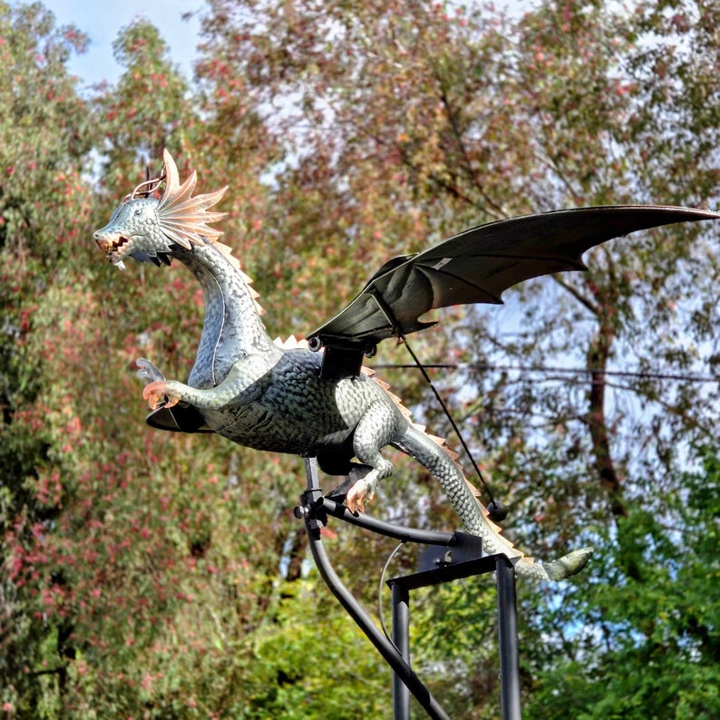 Metal Dragon Garden Rocker – Rustic Outdoor Flying Dragon Sculpture for ...