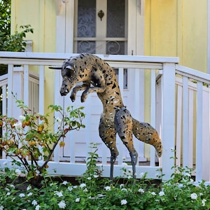 Metal Jumping Fox Garden Sculpture – Rustic Iron Animal Art, Outdoor ...