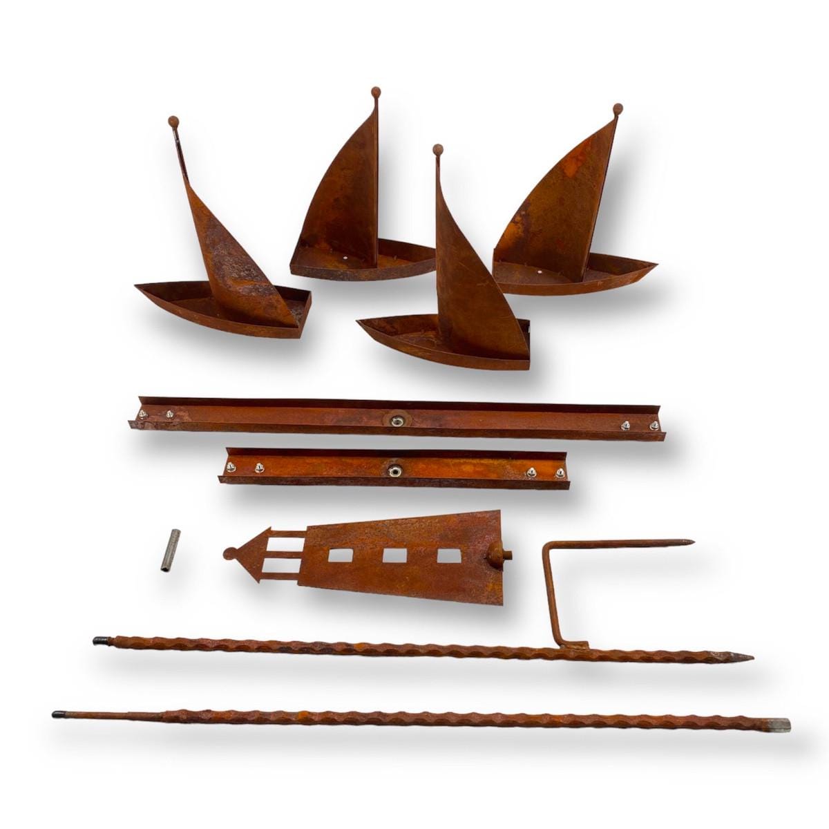 Metal Garden Rusty Large Lighthouse & Sailboats Wind Spinner – Sailboat ...