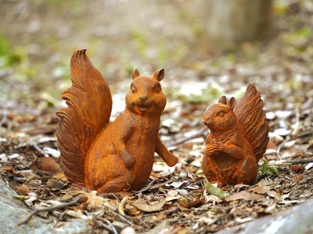 Cast Iron Squirrel Statue: Acorn Woodland Garden Decor - Etsy