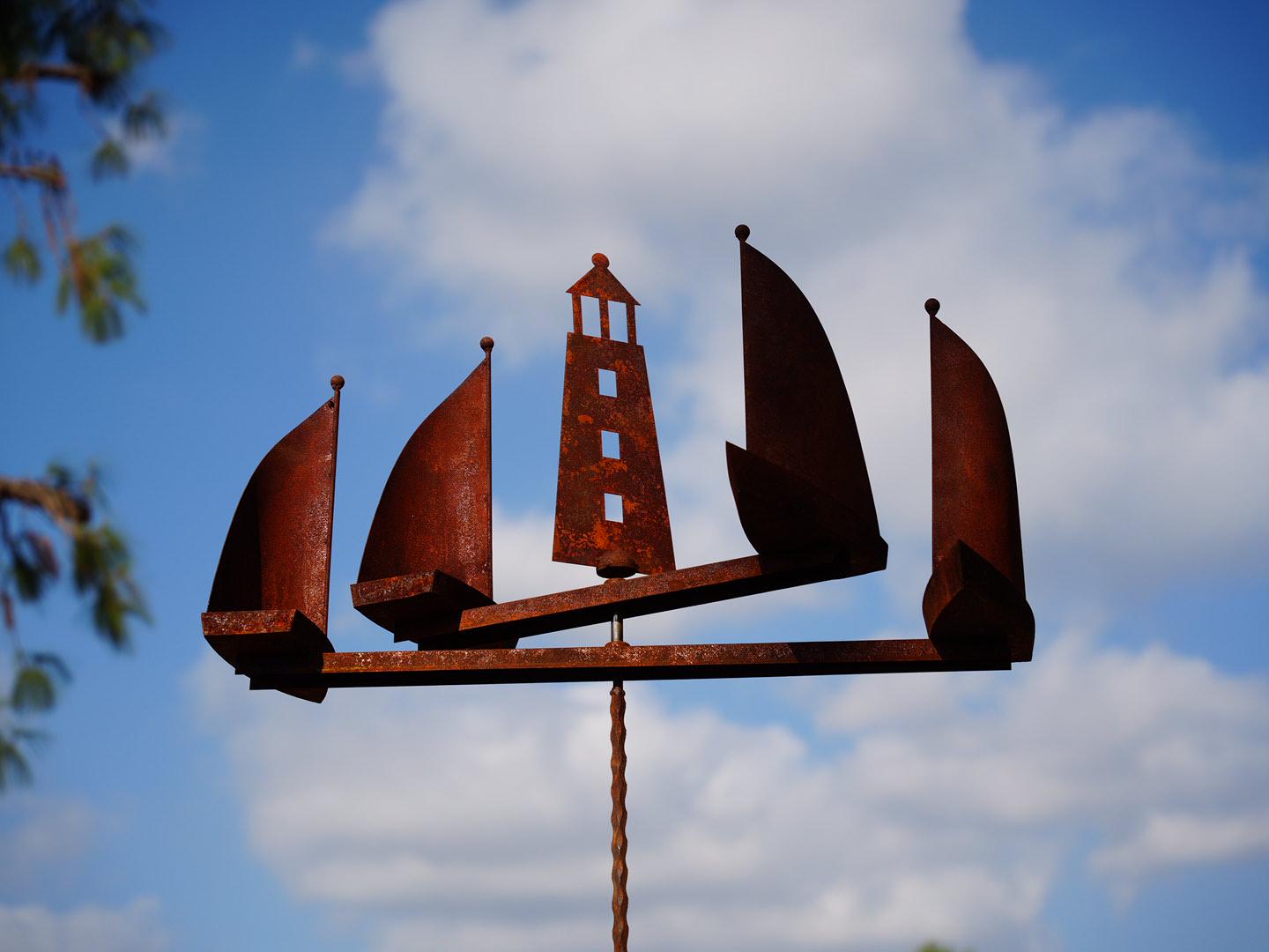 Metal Garden Rusty Large Lighthouse & Sailboats Wind Spinner – Sailboat ...