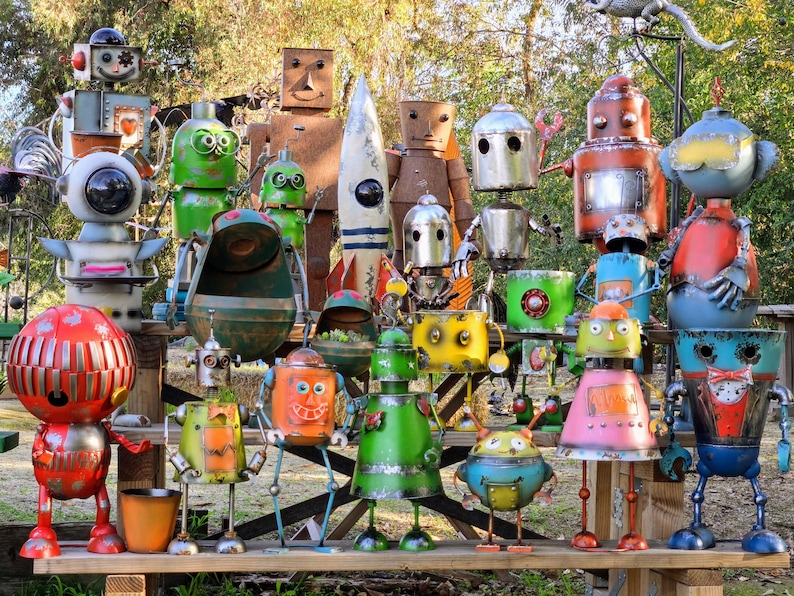 Vintage Metal Frog Robot Planter – Playful Open Mouth Garden Sculpture ...