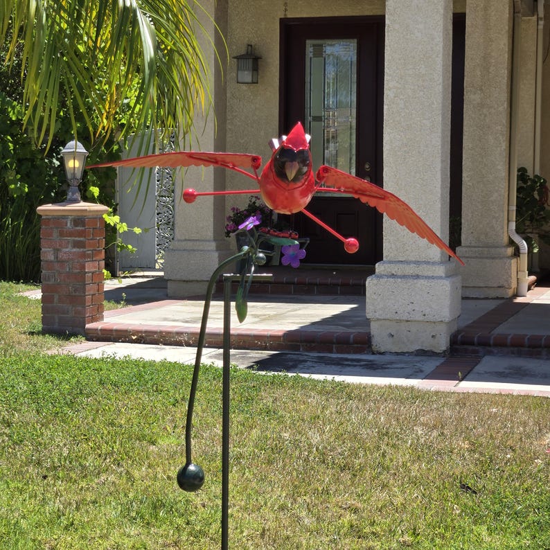 Metal Flying Cardinal Rocker: Balancing Garden Ornament Decoration ...