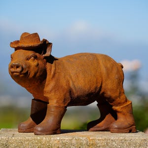 Cast Iron Pig Statues: Cowboy Garden Decor With Rain Boots - Etsy