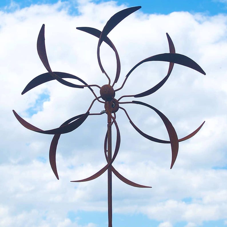 70“H Rustic Metal Wind Spinner: Kinetic Garden Art, Patio Decor - Etsy