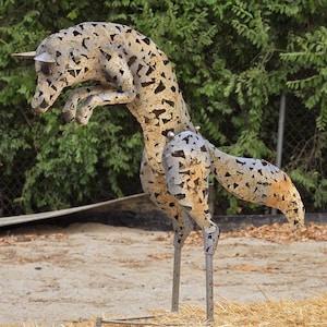Metal Jumping Fox Garden Sculpture – Rustic Iron Animal Art, Outdoor ...
