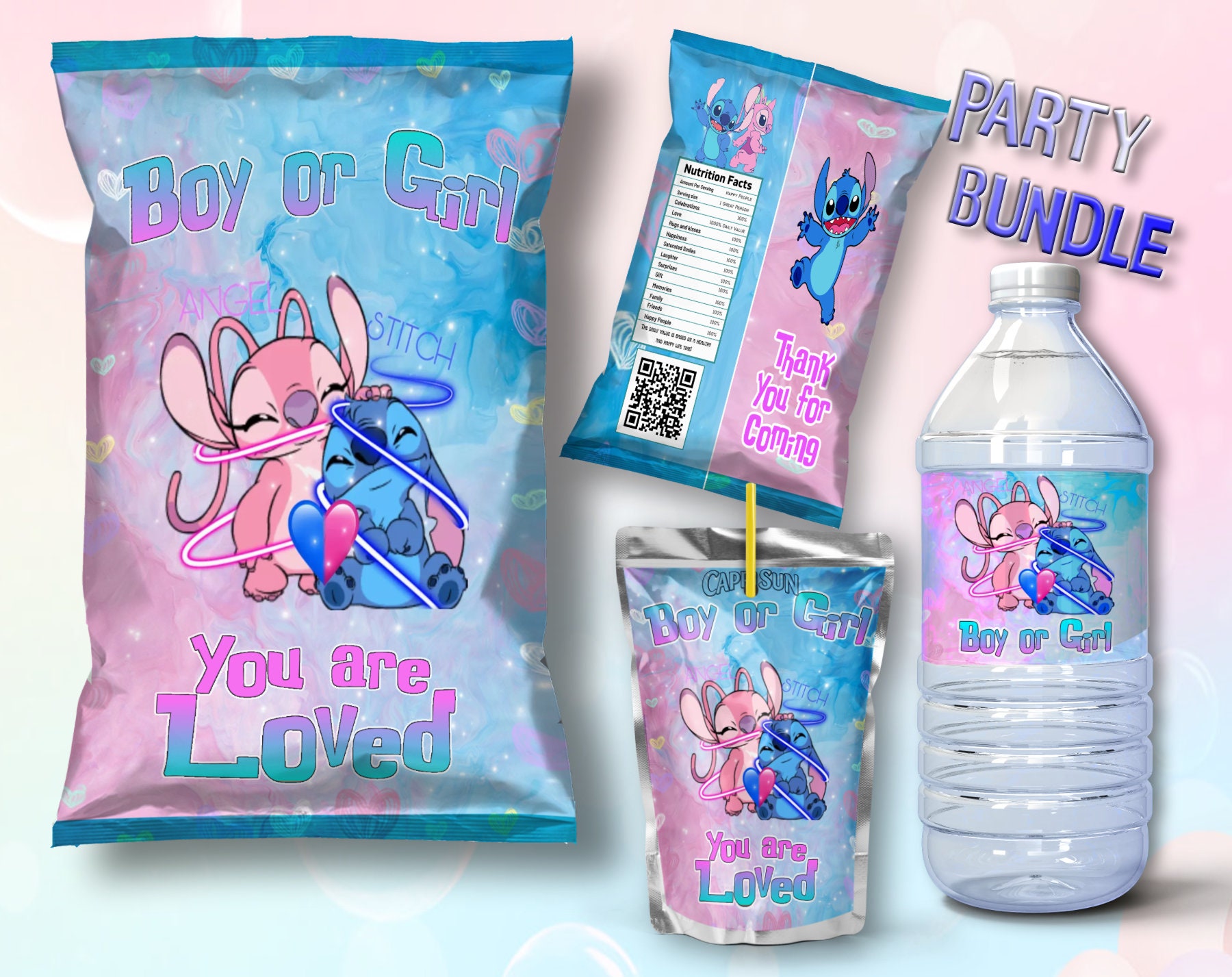 Gender Reveal Baby Shower Boy or Girl Stitch and Angel Party Bundle ...