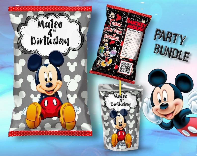 Mickey Mouse Chip Bags, Caprisun Combo Birthday Favours, Party Favours ...