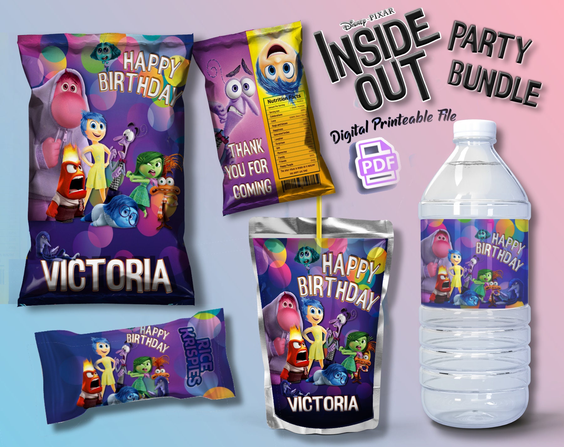 Inside Out Birthday Party Bundle (with Name and Age) PDF Digital File ...