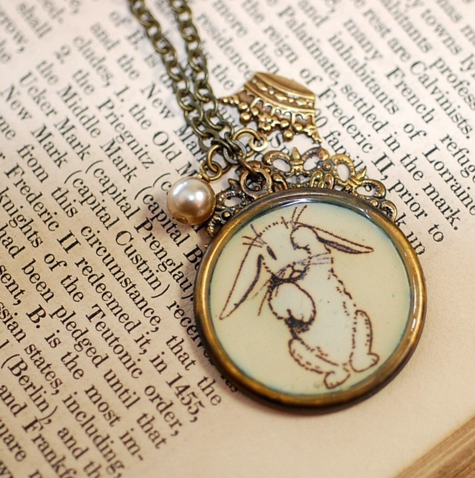 FREE SHIPPING Rabbit Necklace Cameo Peter Rabbit Bunny Brass Antiqued ...