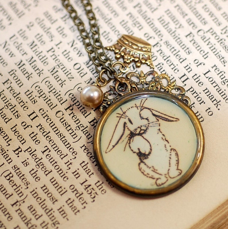FREE SHIPPING Rabbit Necklace Cameo Peter Rabbit Bunny Brass Antiqued ...