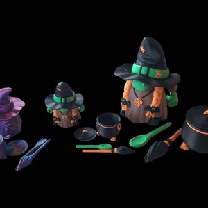 Witch Gnome Figure ~ 3D Printed Articulated ~ Includes Cauldron, Spoon ...