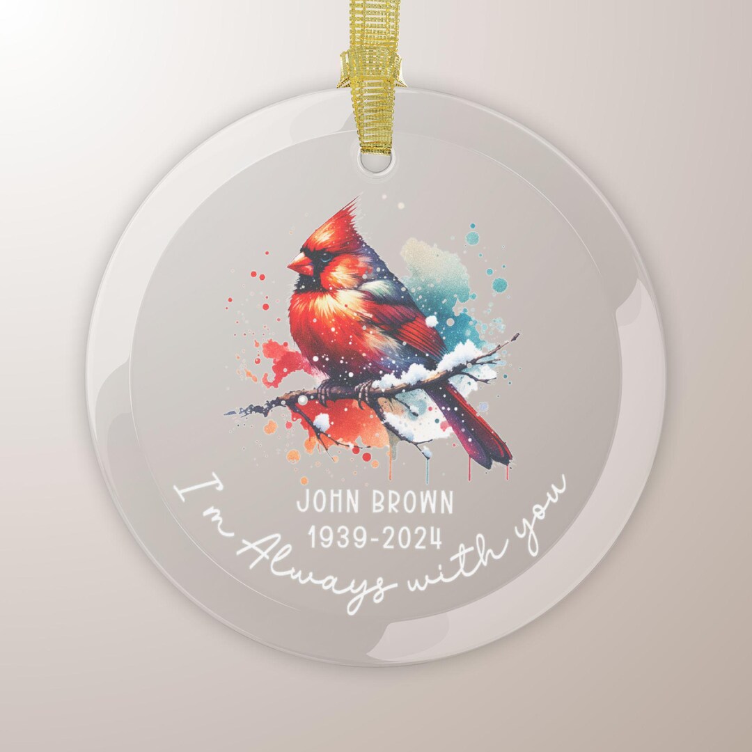 Personalized Cardinal Memorial Ornament With Gold Ribbon, 3.5 Glass ...