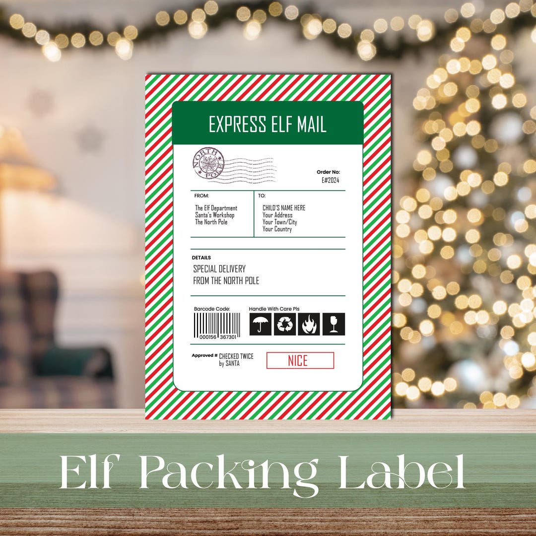 Personalised Elf Delivery Label Custom Elf Postal Label Magical ...